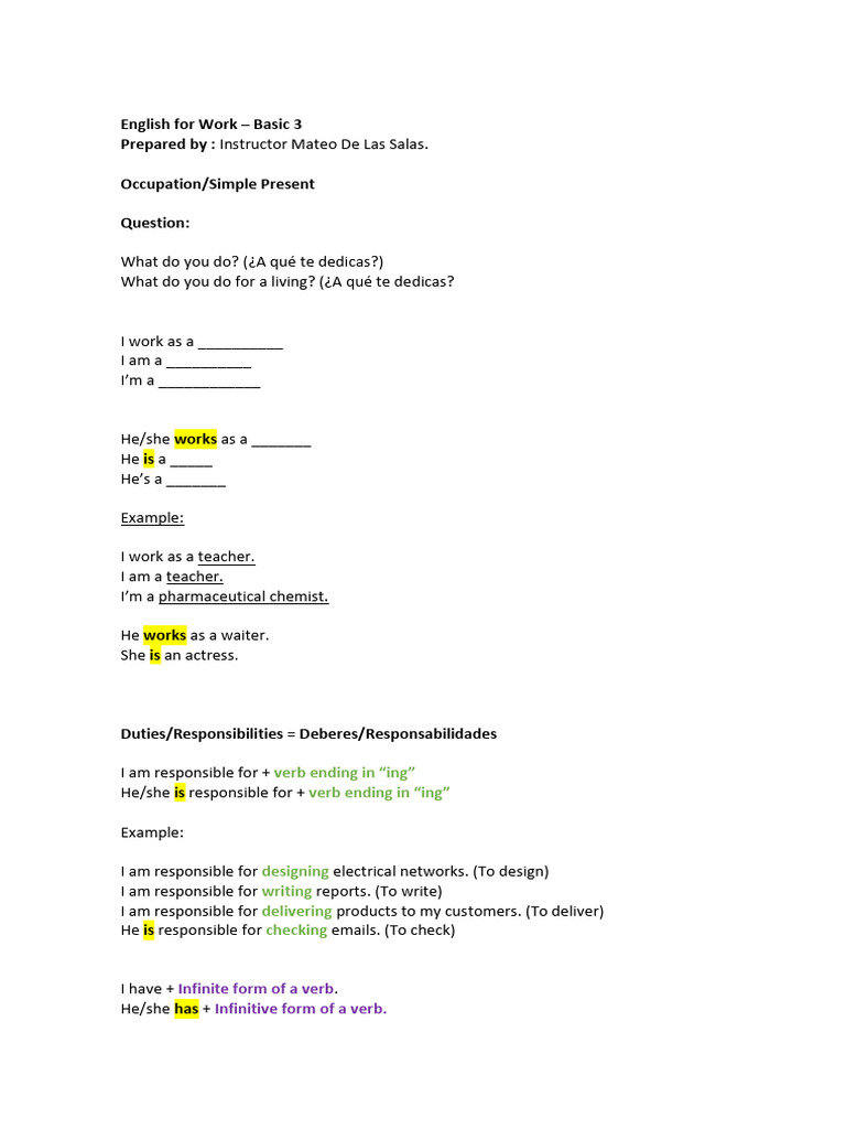 English for Work: Basic Occupation Skills | PDF