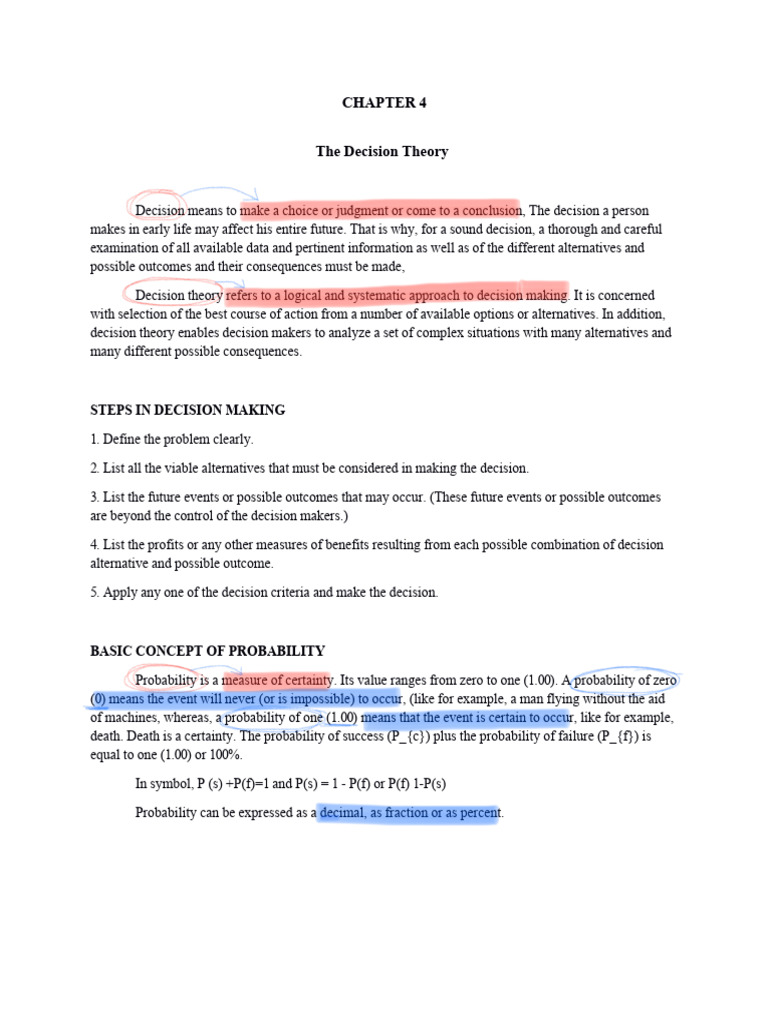 Copy CHAPTER 4 Decision Theory | PDF | Decision Theory | Decision Making