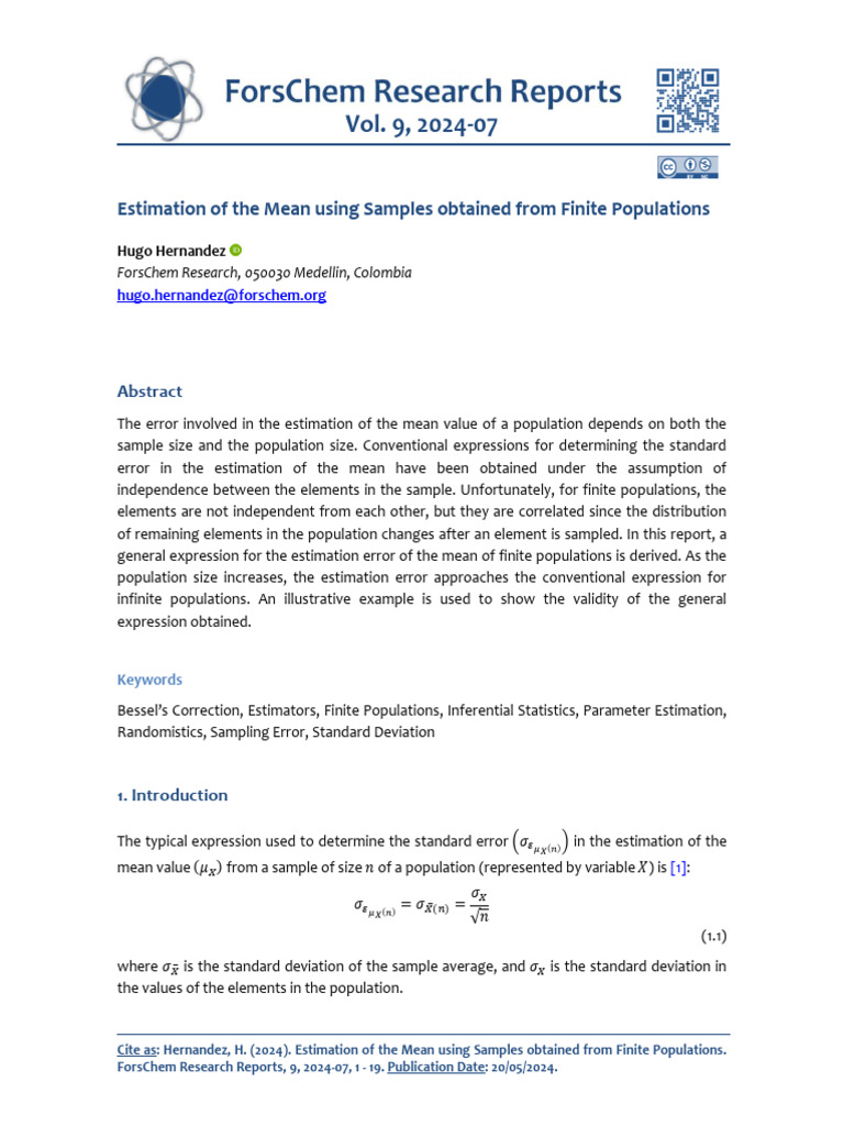 Estimation Of The Mean Using Samples Obtained From Finite Populations
