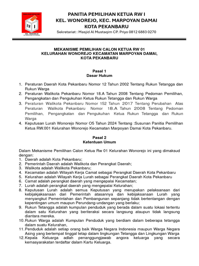Mekanisme Pemilihan Calon Ketua RW 01 | PDF | Ilmu Sosial | Hukum