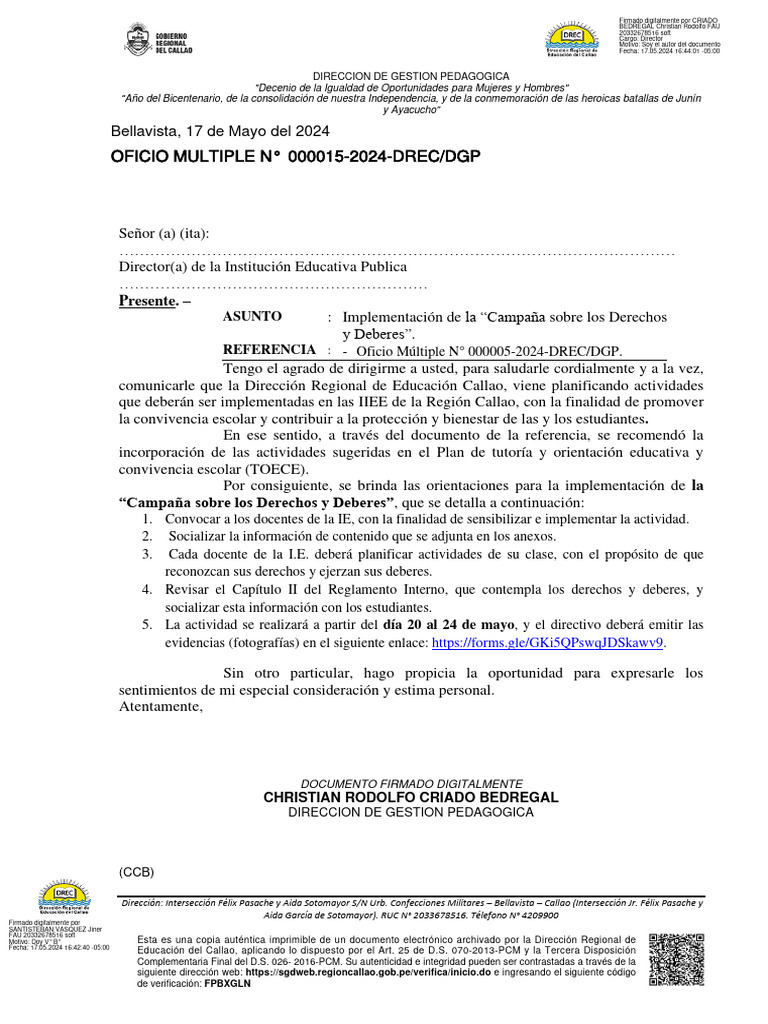 Oficio Multiple #000015-2024-Drec-Dgp | PDF | Libertad | Estado (política)