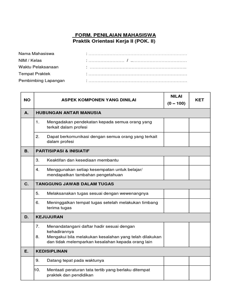 Penilaian Mahasiswa POK II | PDF