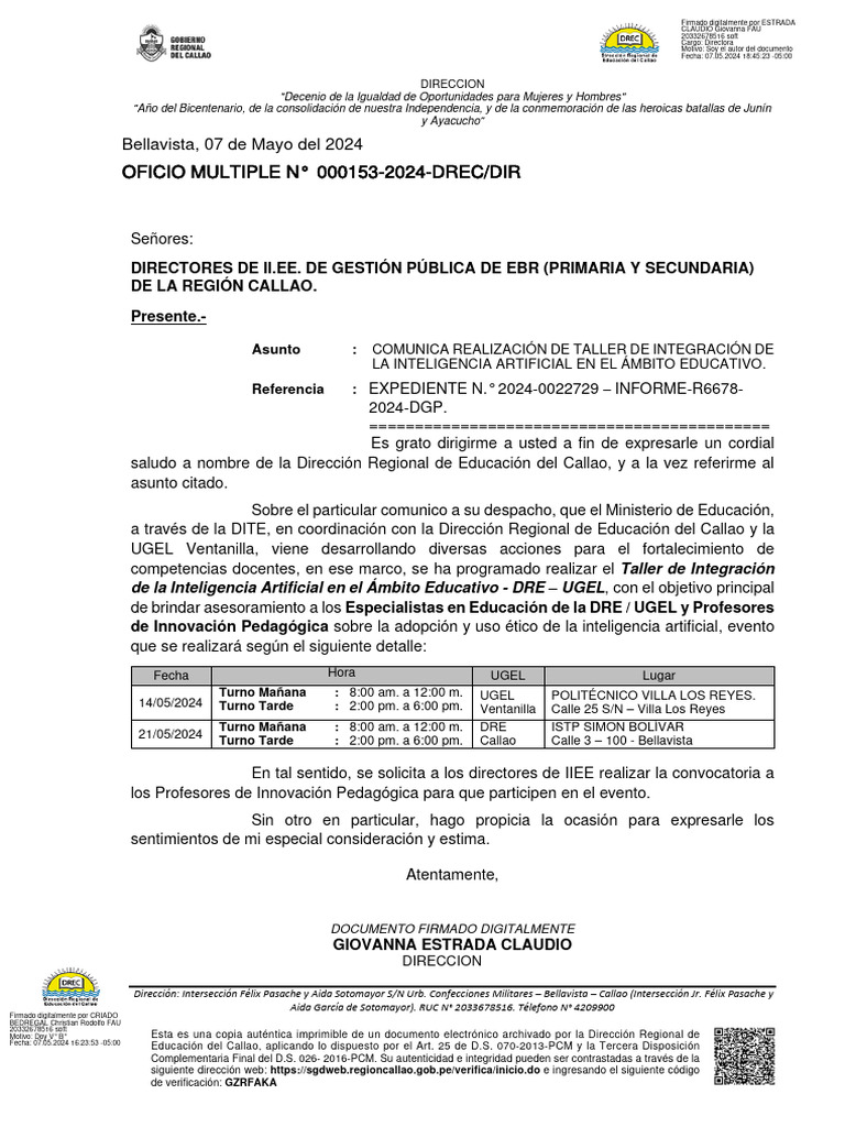 Oficio Multiple 000153 2024 Dir | PDF