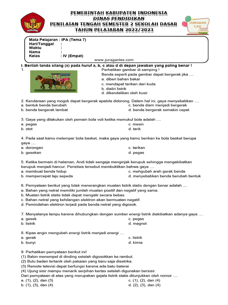 Soal Tema 7 Kelas 4 Semester 2 T.A 2022-2023 Mapel IPA | PDF