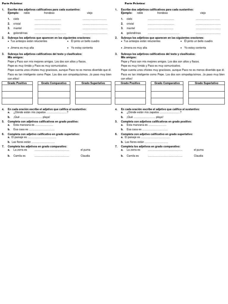 El Adjetivo y Sus Grados | PDF | Adjetivo | Morfología Lingüística