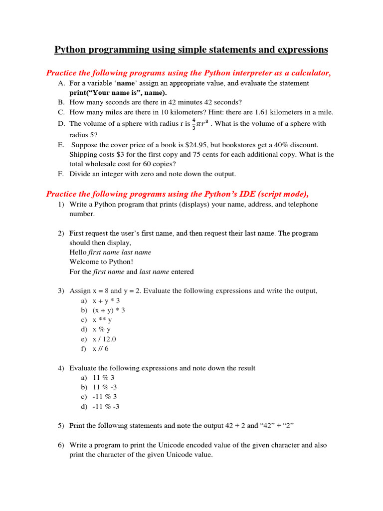 Python Programming Using Simple Statements And Expressions Pdf