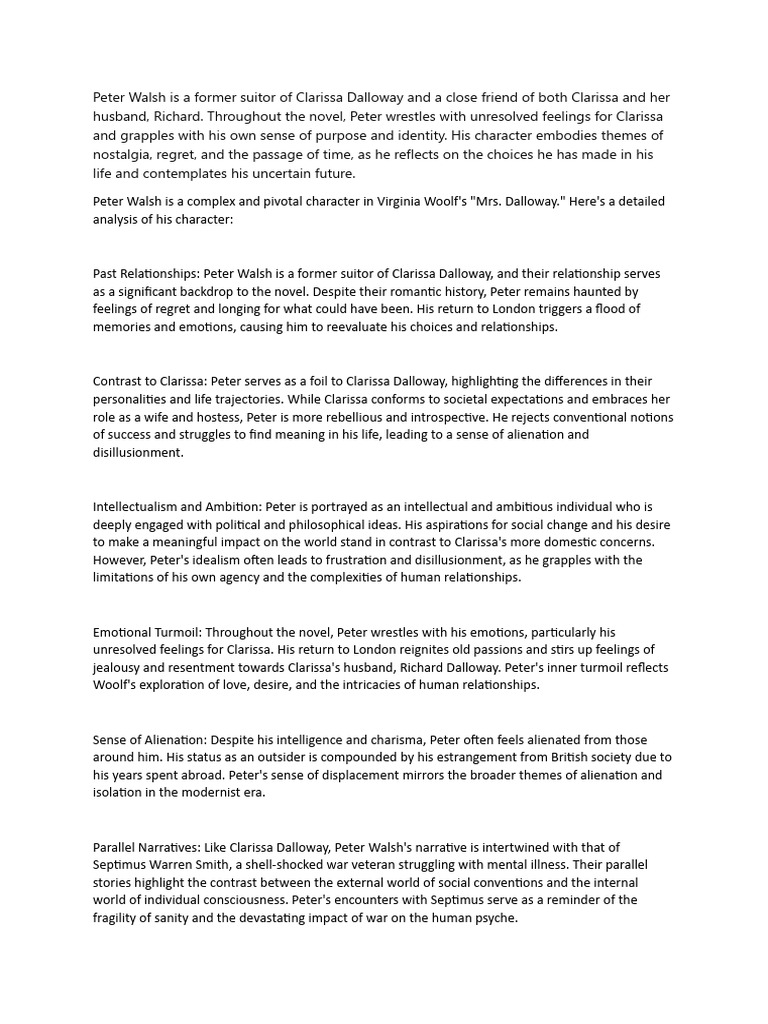 Peter Walsh Is A Former Suitor of Clarissa Dalloway and A Close Friend ...