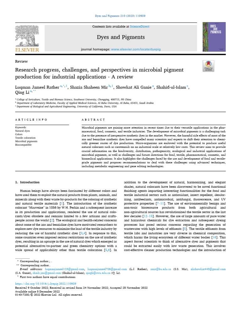 Microbial Pigments Dyes 1 | Download Free PDF | Biosynthesis | Biology
