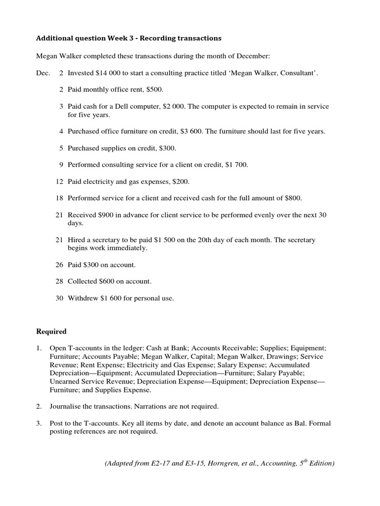 WEEK3 Additional Question - Solution | Download Free PDF | Debits And Credits | Expense