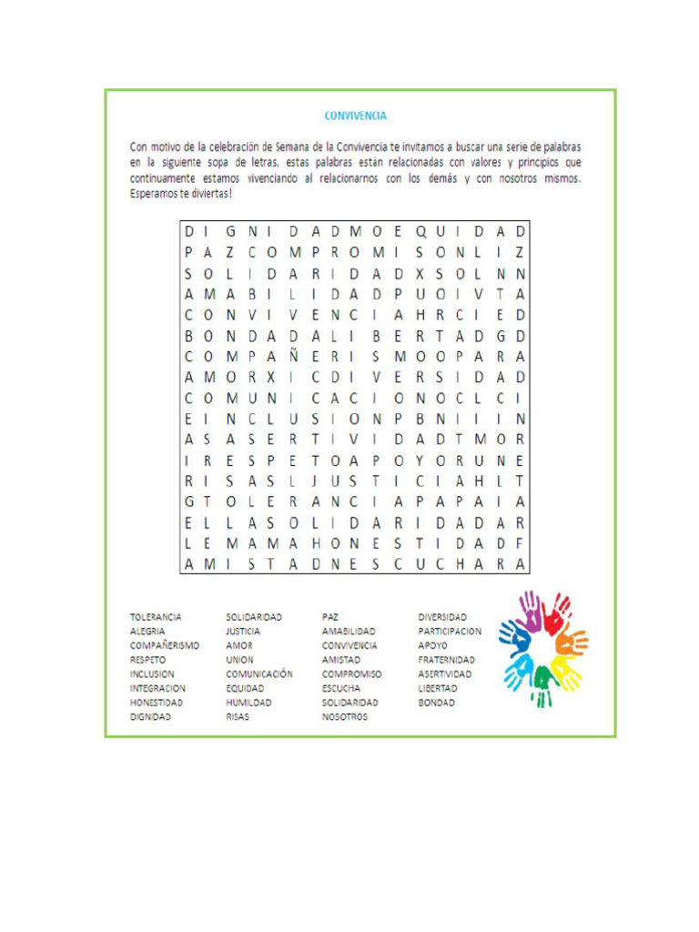 Sopa de Letras Convivencia | PDF