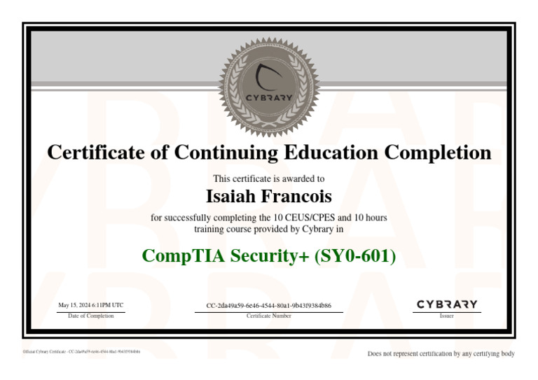 CompTIA Security+ Completion Certificate | PDF