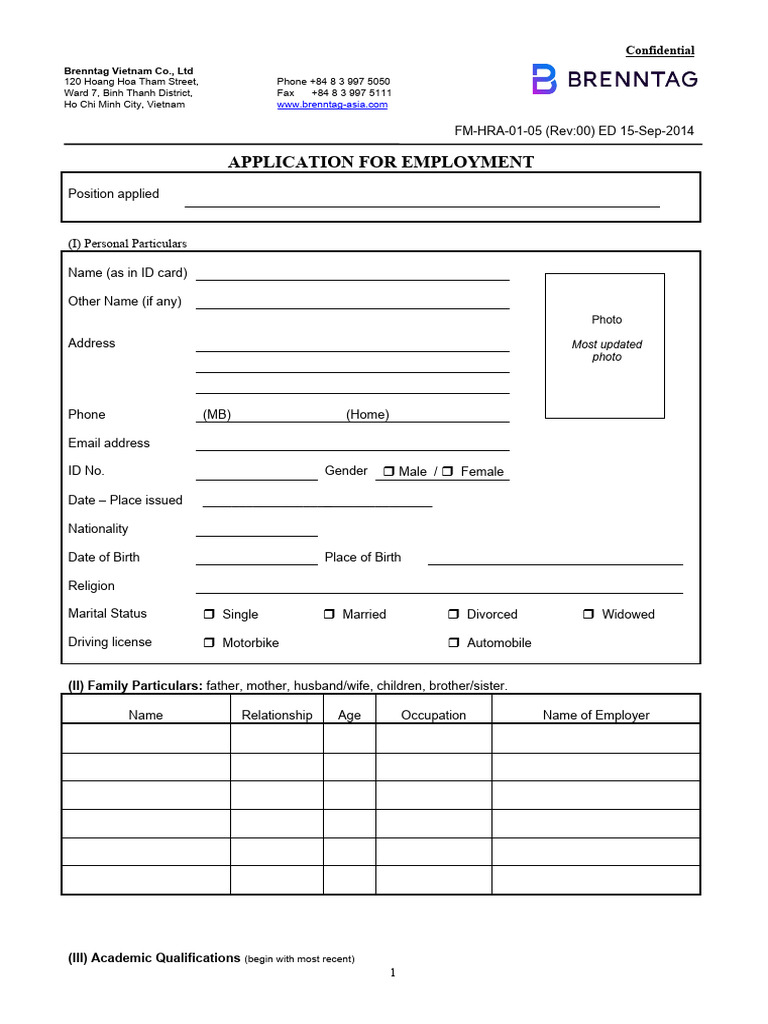 Application For Employment FM-HRA-01-05 | PDF