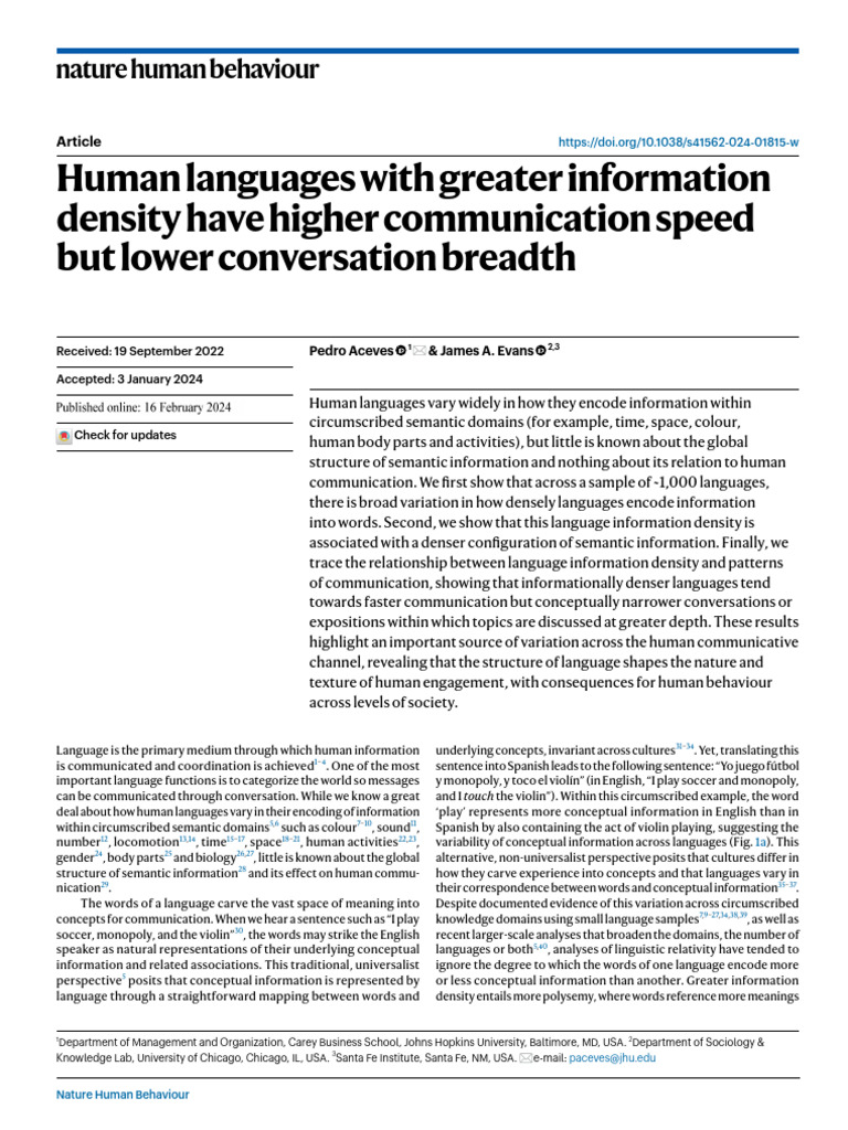 Information Density Language 2024 | PDF | Information | Code