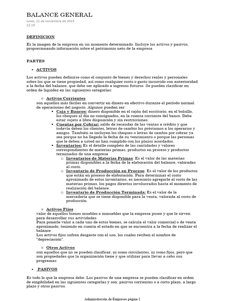 Balance General Resumen | Descargar gratis PDF | Hoja de balance ...