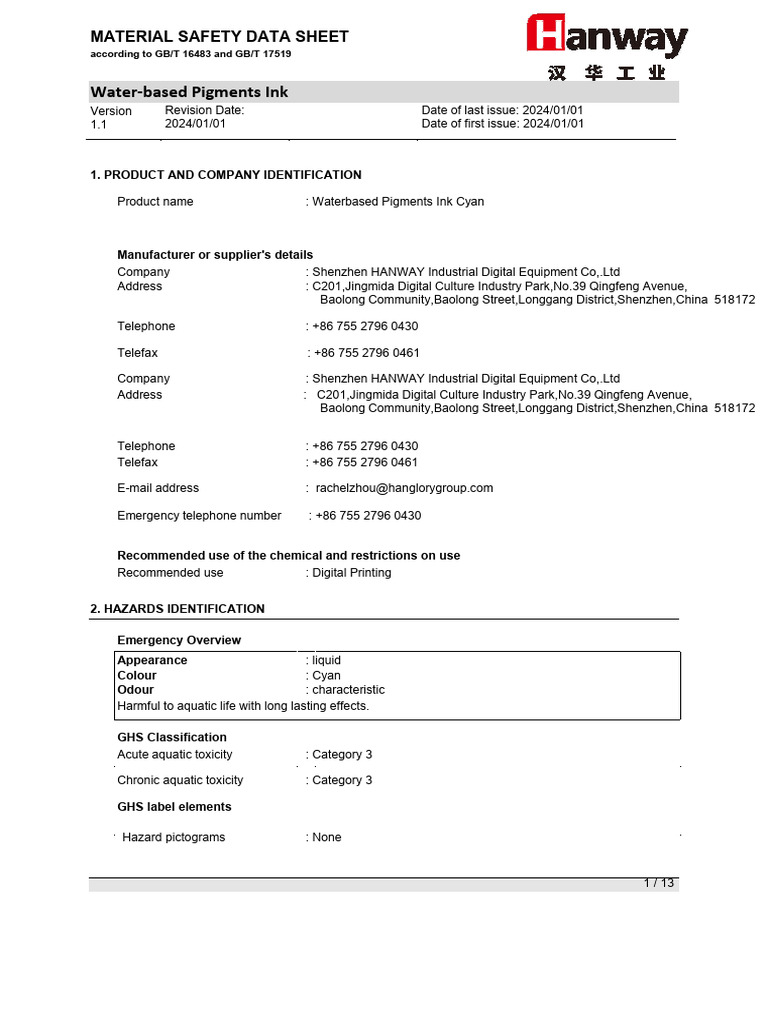 MSDS -C-pigment(1) | PDF | Dangerous Goods | Toxicity