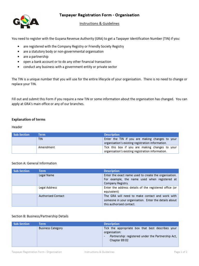 Taxpayer-Registration-Form-Organisation-Guide | PDF | Business ...