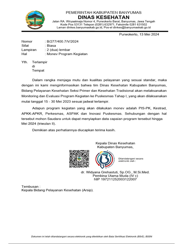 Monev Program Kegiatan Dinkes Banyumas | PDF