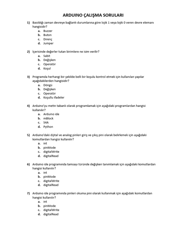 arduino calisma sorulari | PDF