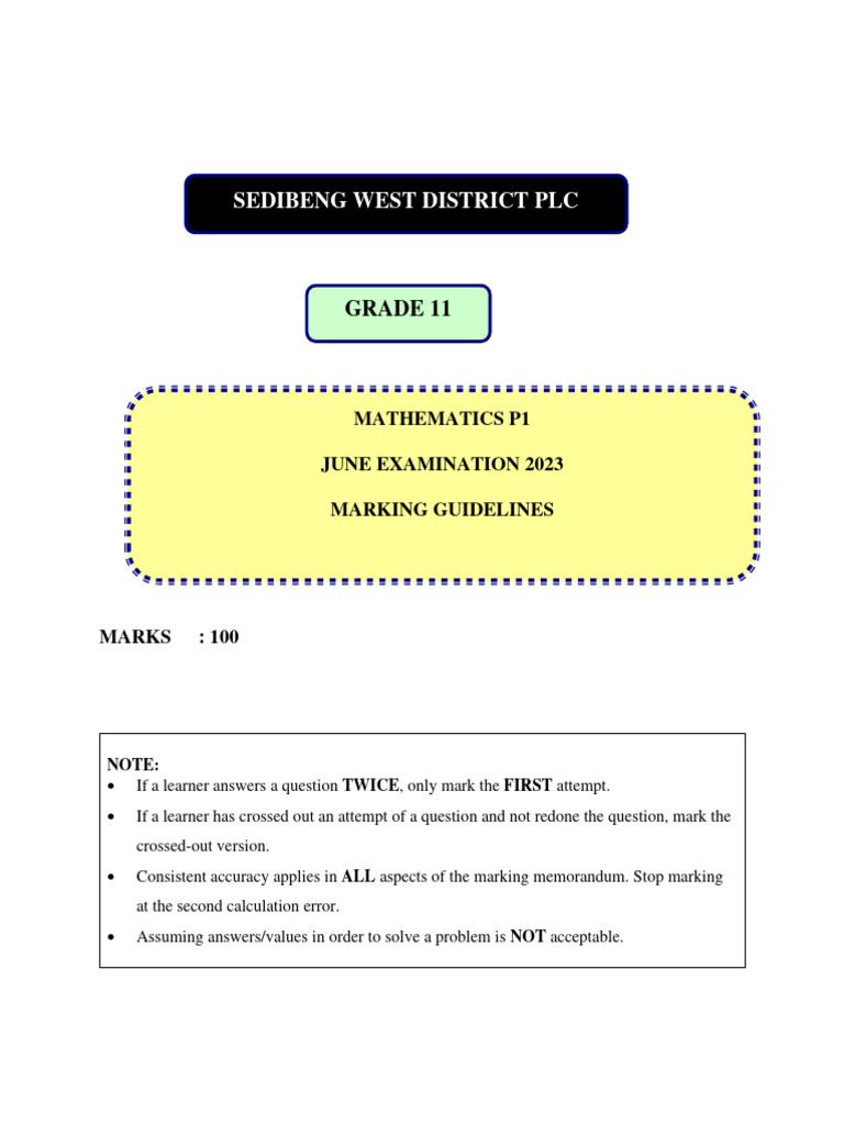 GR 11 June 2023 P1 (PLC) Memo | PDF | Mathematics | Applied Mathematics