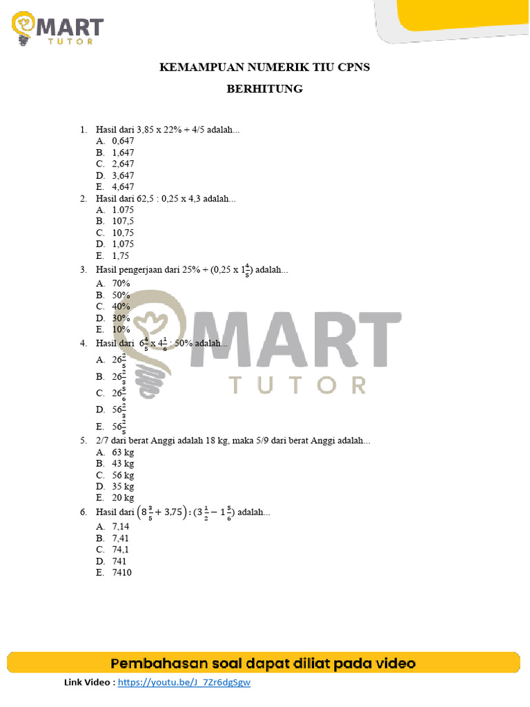 Tiu Cpns Hots - Kemampuan Numerik Bagian Berhitung !! | PDF | Metode & Bahan Ajar