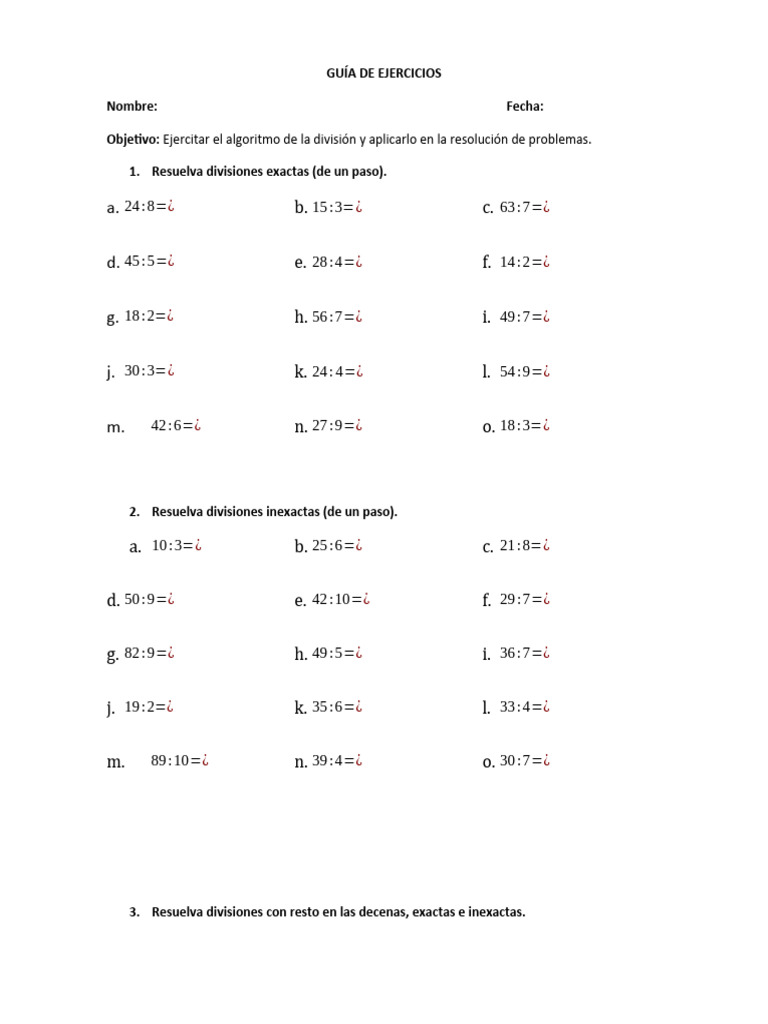 Ejercicios de Divisiones para Niños | PDF