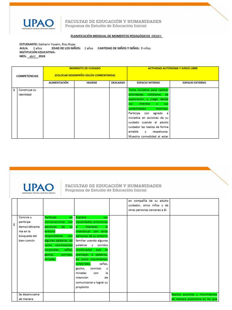 Planificación Mensual para Niños de 2 Años | PDF | Adultos