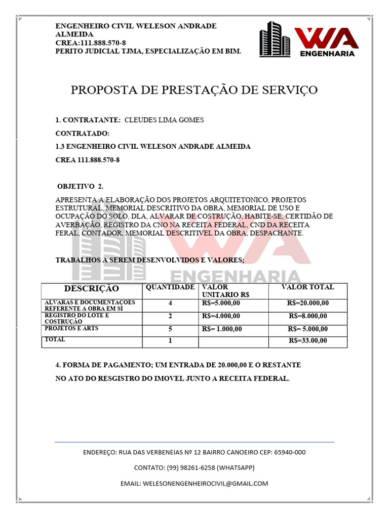 PROPOSTA DE SERVIÇO | PDF