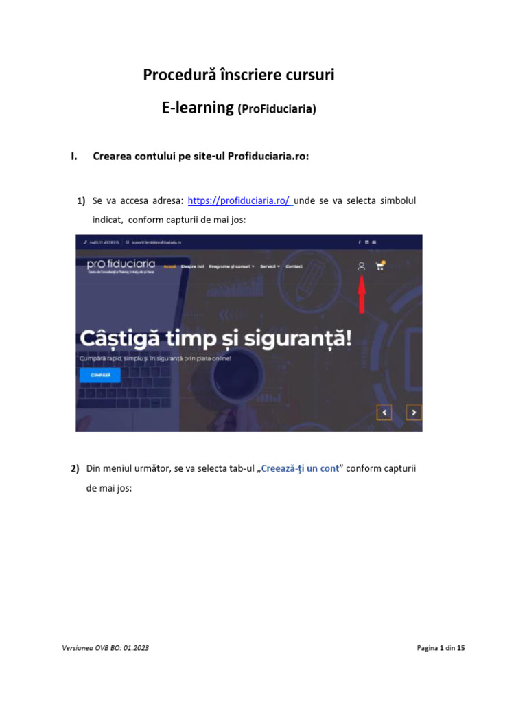 Procedură Înscriere Cursuri E-Learning Profiduciaria - 13.01.2023 | PDF