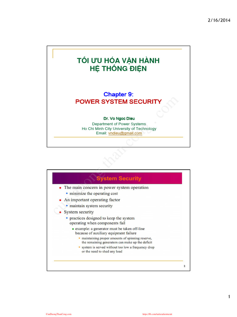 Toi Uu Hoa Van Hanh He Thong Dien Vo Ngoc Dieu Chapter 9 Power System Security (Cuuduongthancong ...