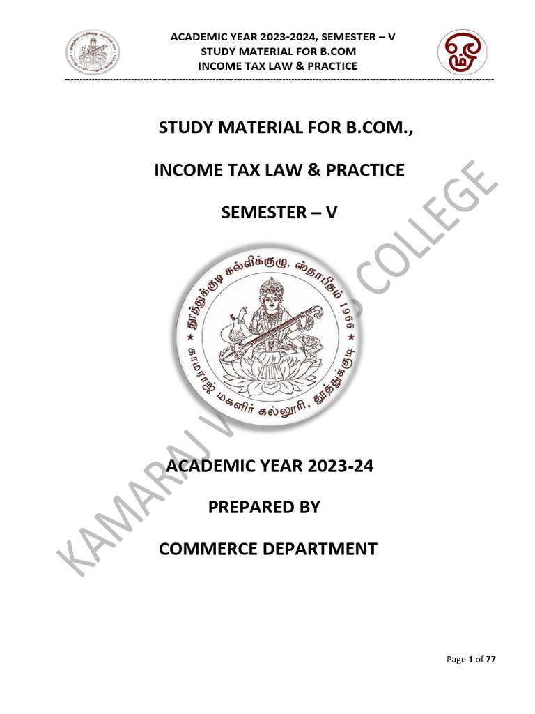 B.Com Income Tax Law Study Material | PDF | Cost Of Living | Employee ...