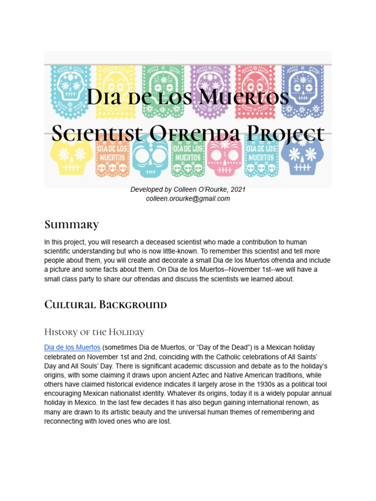 22 23 Dia de Los Muertos - Scientist Ofrenda Project | PDF