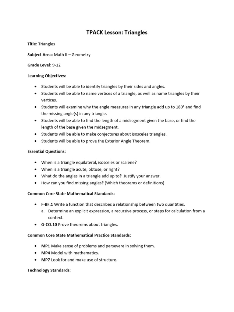 Tpack Lesson Triangles - Compress | PDF | Triangle | Angle