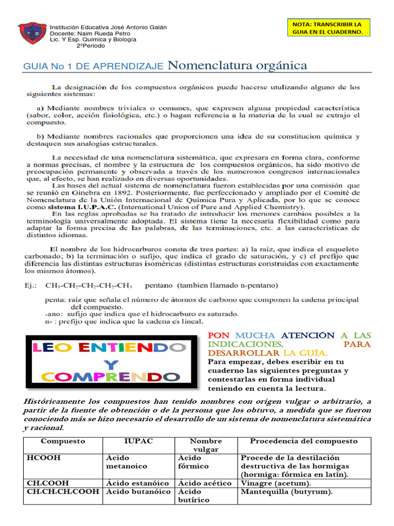11º3guia de Clase - Generalidades de La Nomenclatura-II Periodo-2024 | PDF | Hidrocarburos ...