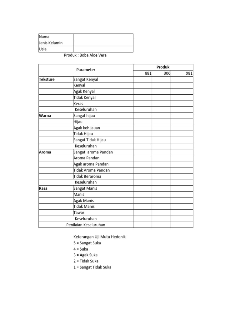 Form Uji Mutu Hedonik | PDF