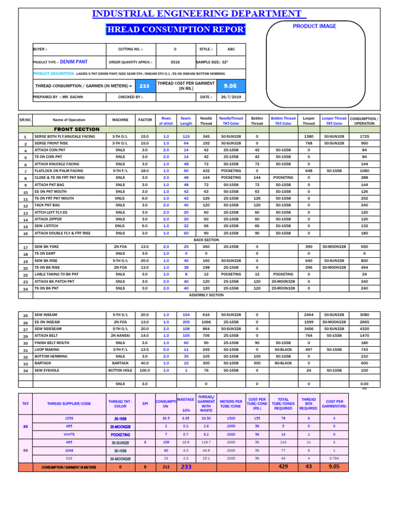 Thread Consumption Sheet | PDF | Needlework | Sewing