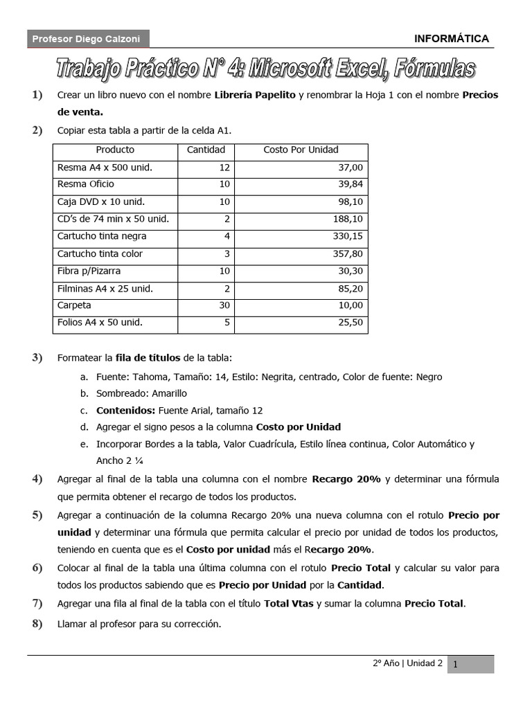 TP Nº 4 - Excel Form Libreria Papelito | PDF