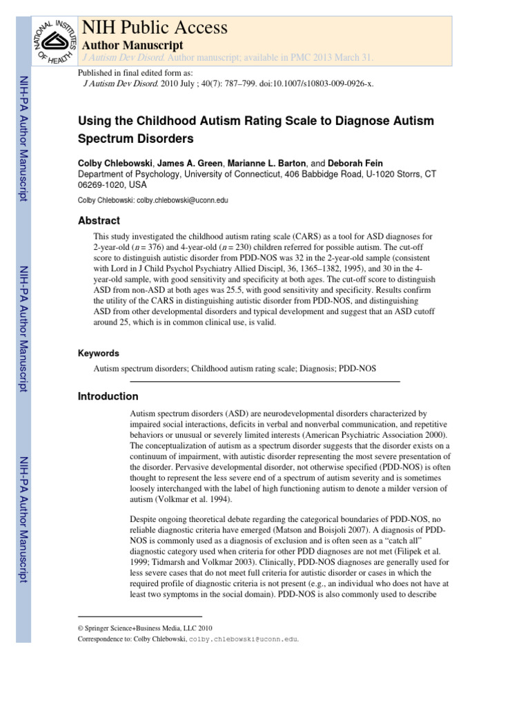 2010 Using The Childhood Autism Rating Scale To Diagnose Autism ...