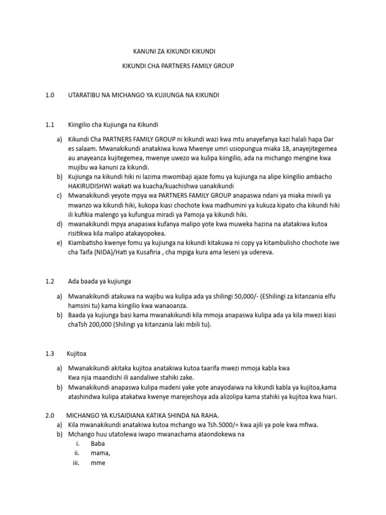 Kanuni Za Kikundi Kikundi PFG | PDF