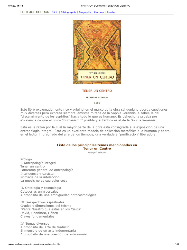 Frithjof Schuon: Tener un Centro | PDF | Oración | Comprensión