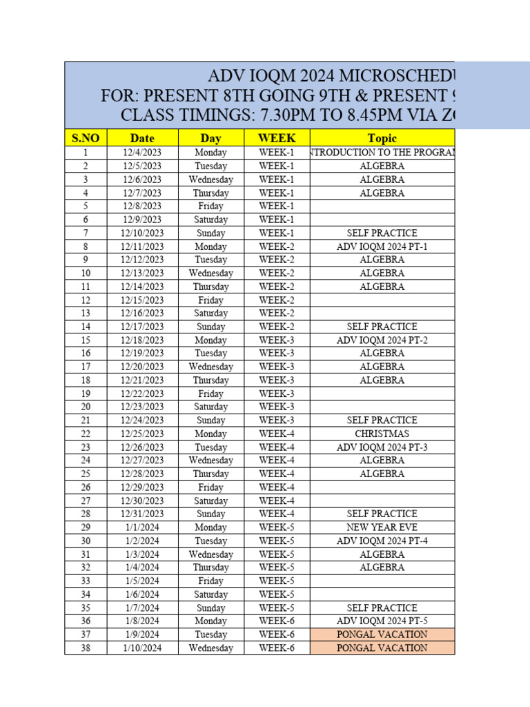 Adv Ioqm Schedule 2024 Final | Download Free PDF | Mathematics | Discrete Mathematics