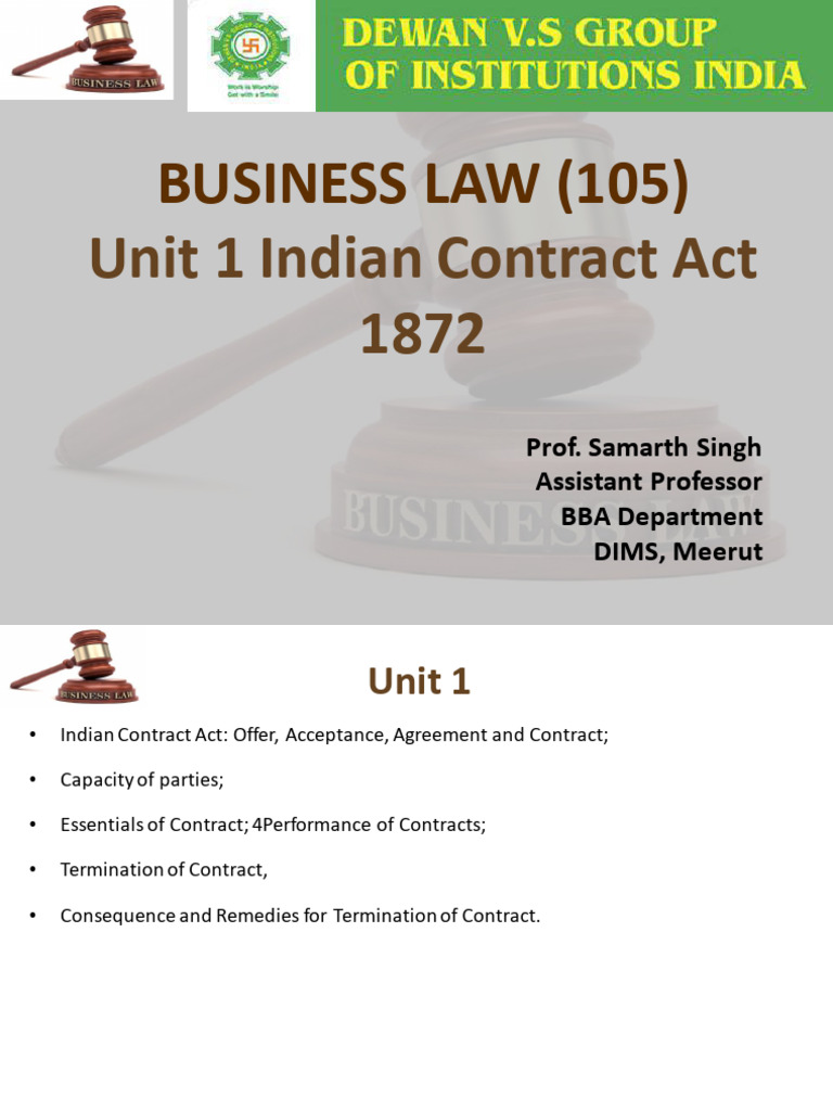 BUSINESS LAW Unit 1 | PDF | Consideration | Offer And Acceptance