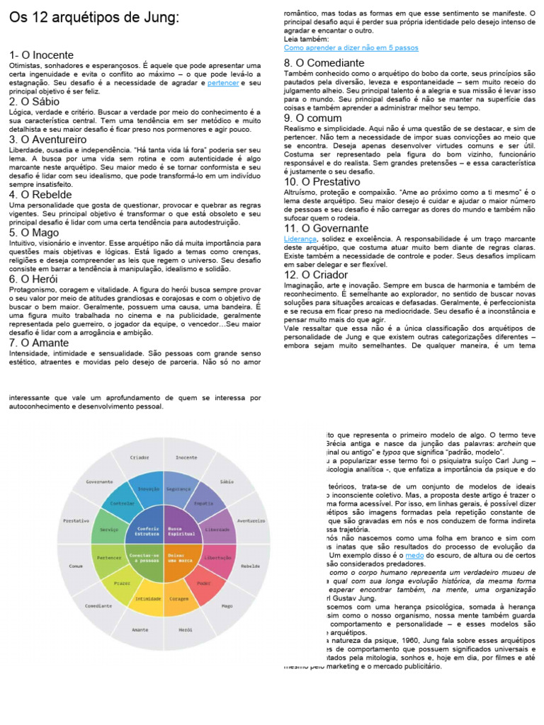 Os 12 Arquétipos de Jung | Download grátis PDF | Arquétipo | Carl Jung