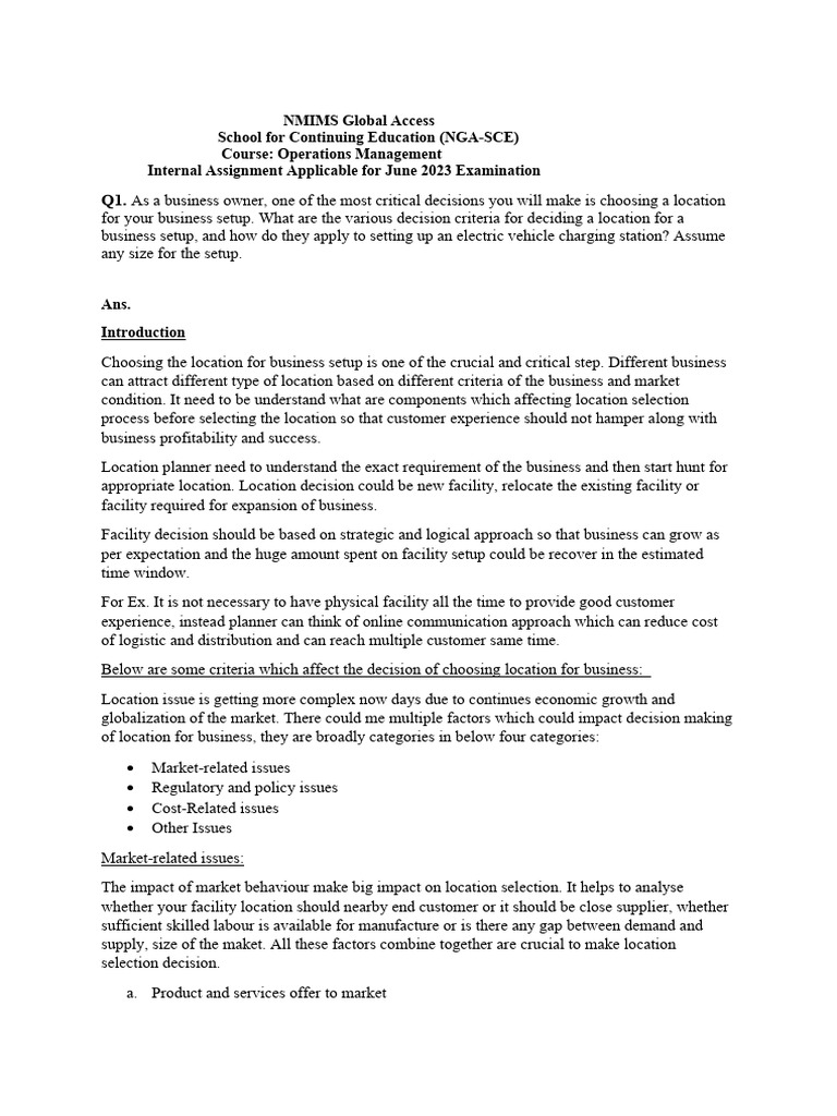 Assignment Answers Operations Management | PDF | Inventory | Labour ... Assignment Answers Operations Management | PDF | Inventory | Labour ...