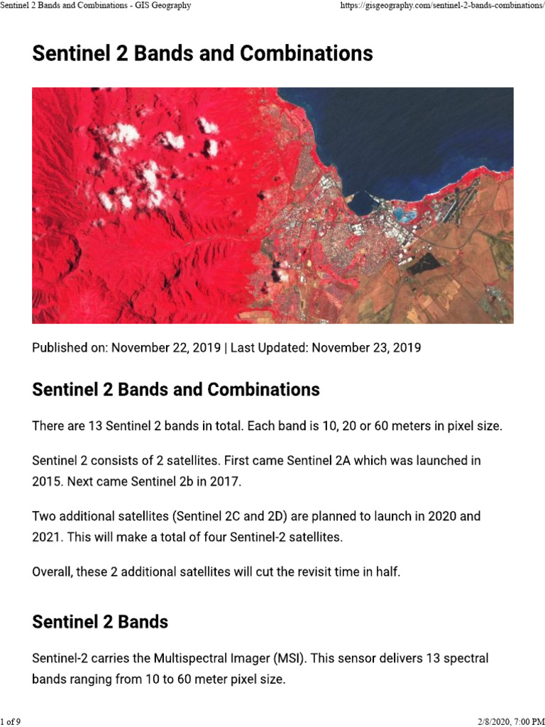 Sentinel 2 Bands and Combinations - GIS Geography | PDF