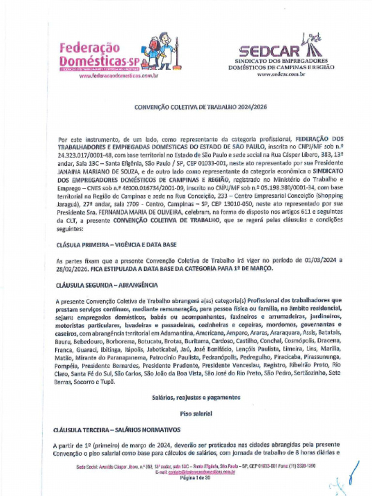 CCT 2024 2026 Federacao Sedcar | PDF