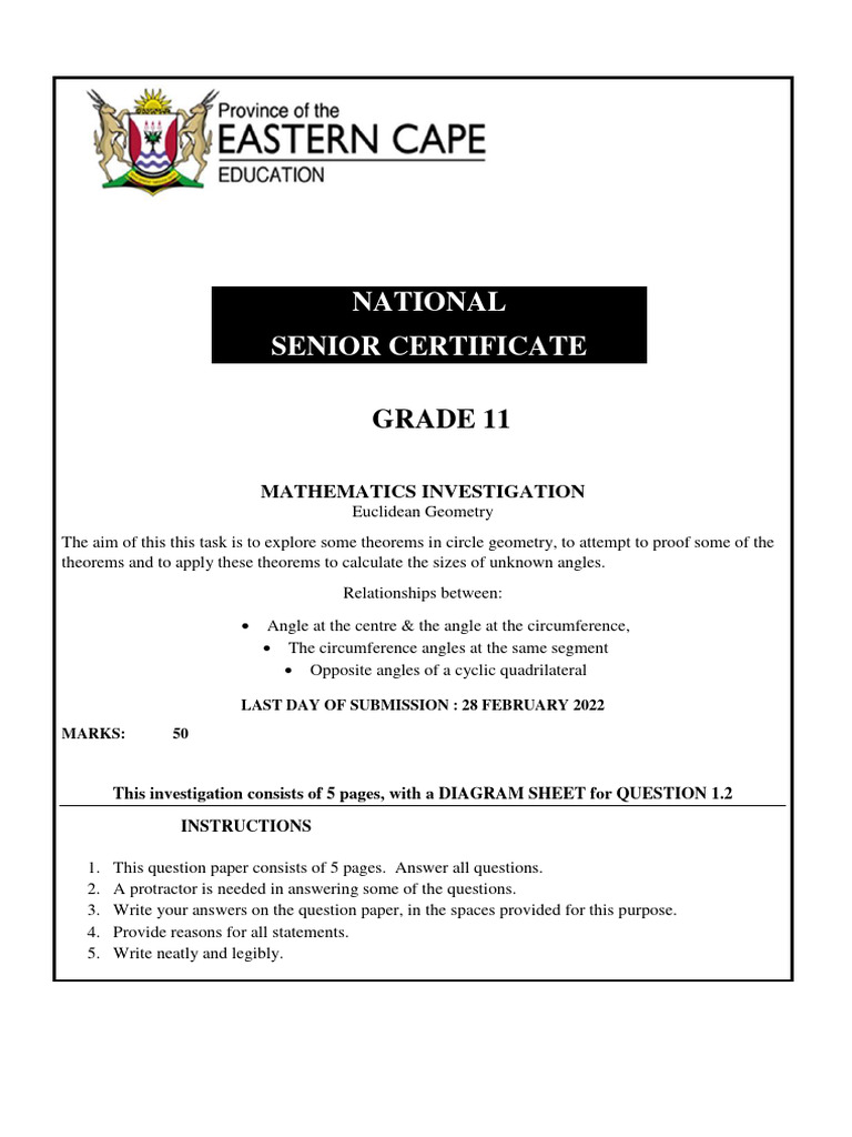 Gr. 11 Investigation 2022 Euclidean Geometry | PDF | Circle | Angle Gr. 11 Investigation 2022 Euclidean Geometry | PDF | Circle | Angle