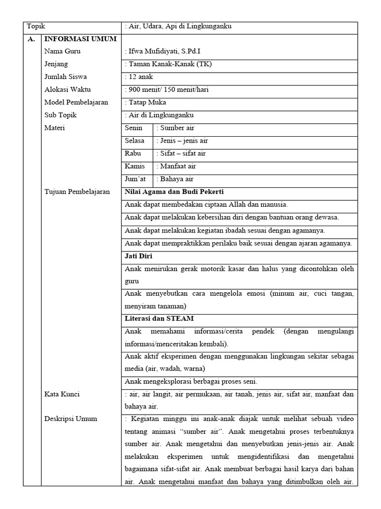 Modul Ajar - Topik Air, Udara, Api | PDF