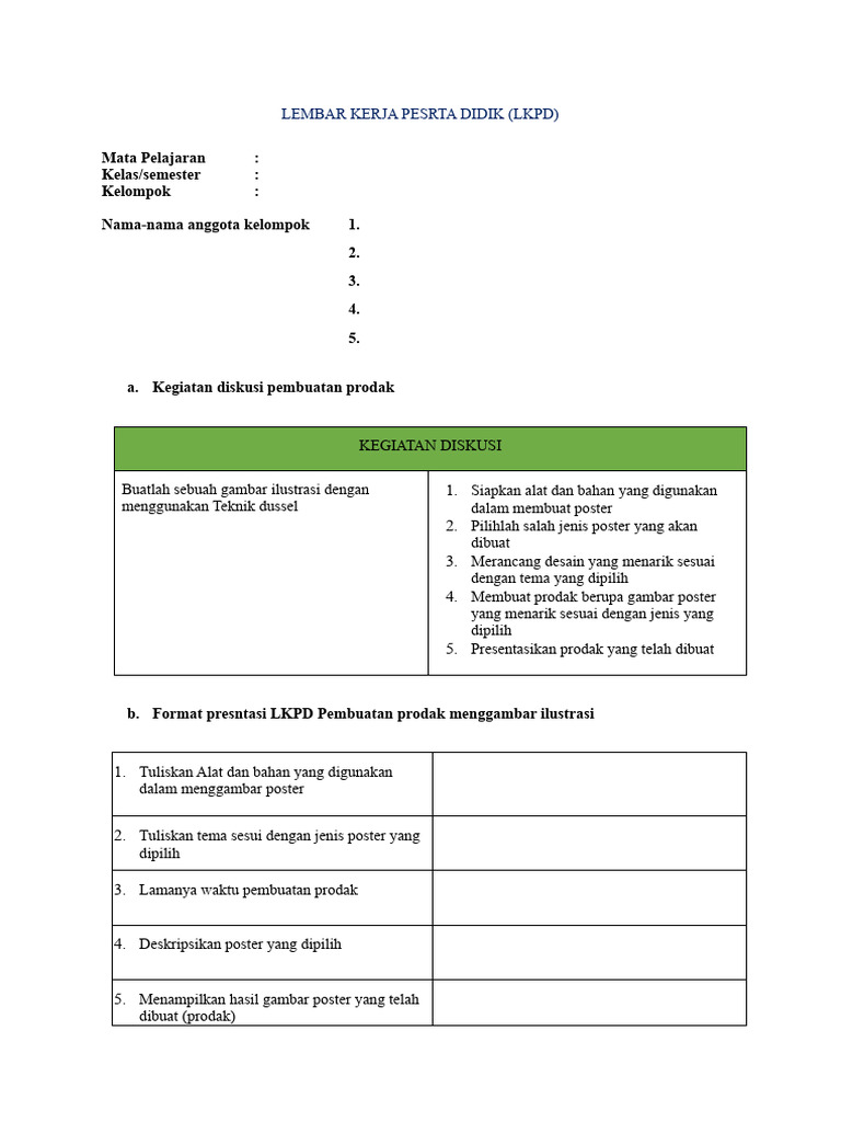 LKPD Menggambar Poster Kelas 6 | PDF
