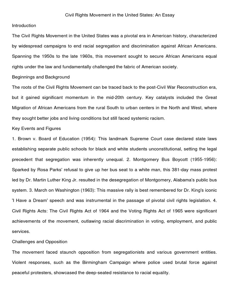 Civil Rights Movement USA Essay | PDF | Politics