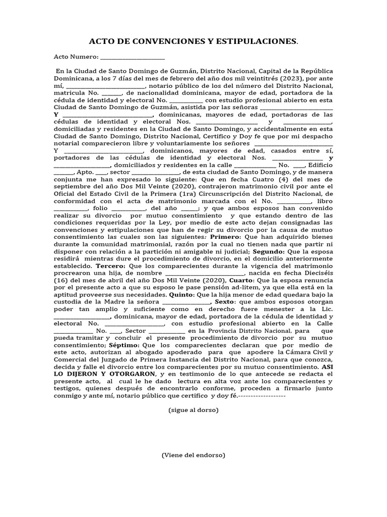 Acto de Convenciones y Estipulaciones | PDF | Divorcio | Justicia Acto de Convenciones y Estipulaciones | PDF | Divorcio | Justicia